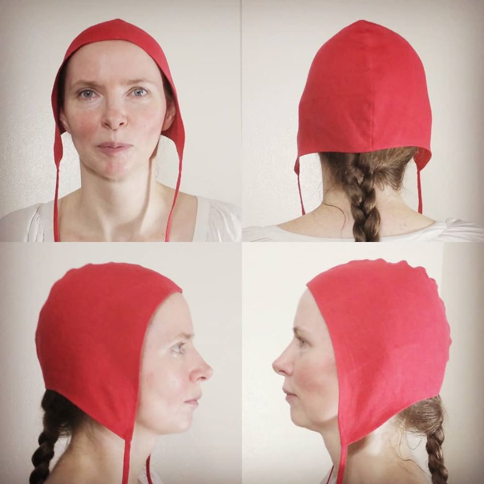 Medium linen coif/arming cap - red - unprinted - Racaire's Workshop