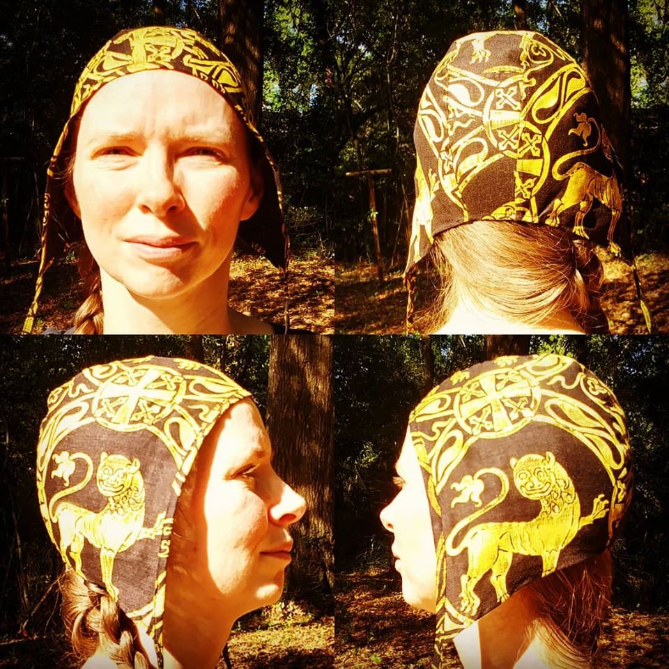 Small/Medium linen coif/arming cap in black/yellow with 12th century ...