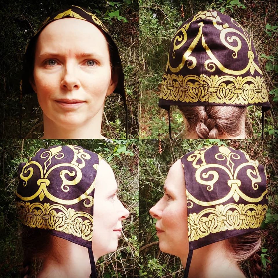 Small linen coif/arming cap in black with premium gold 12th century ...