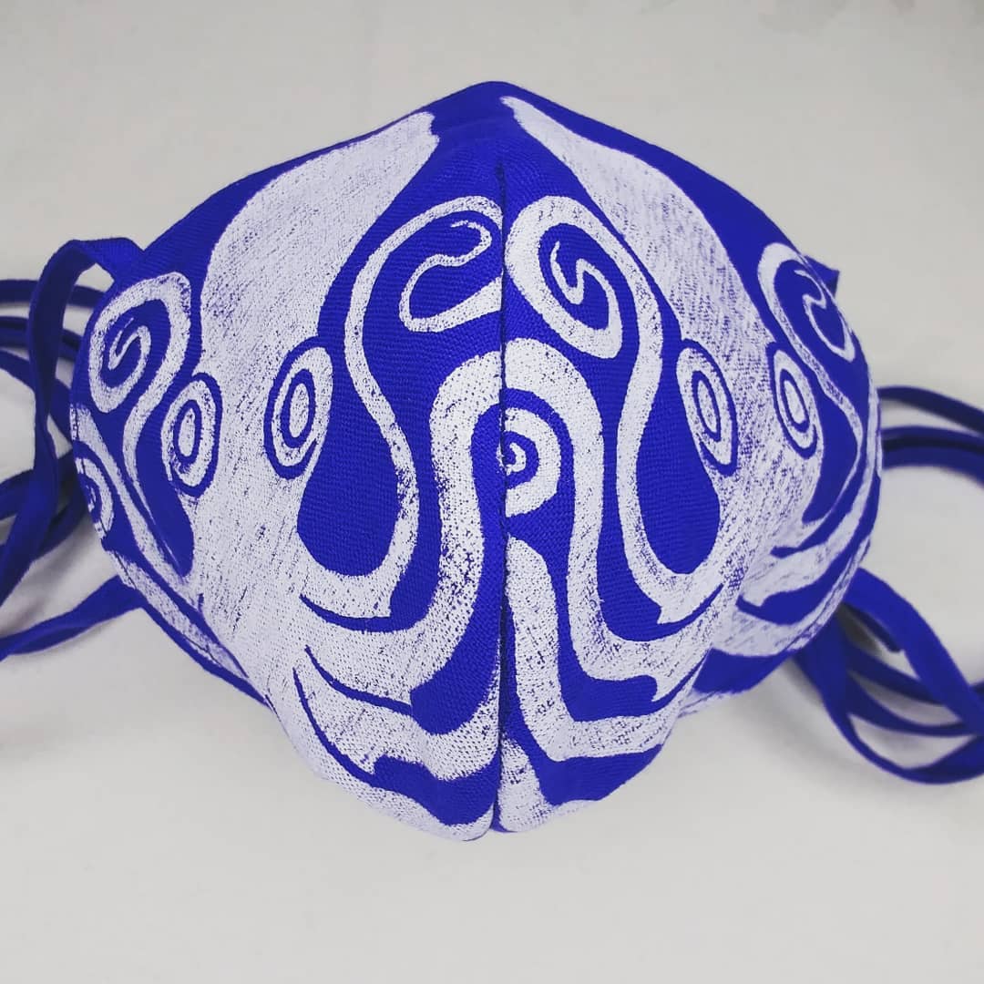 Face mask with octopus print - blue/white - Racaire's Workshop