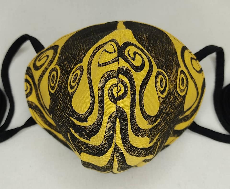 Face mask with octopus print - yellow & black/black - Racaire's Workshop