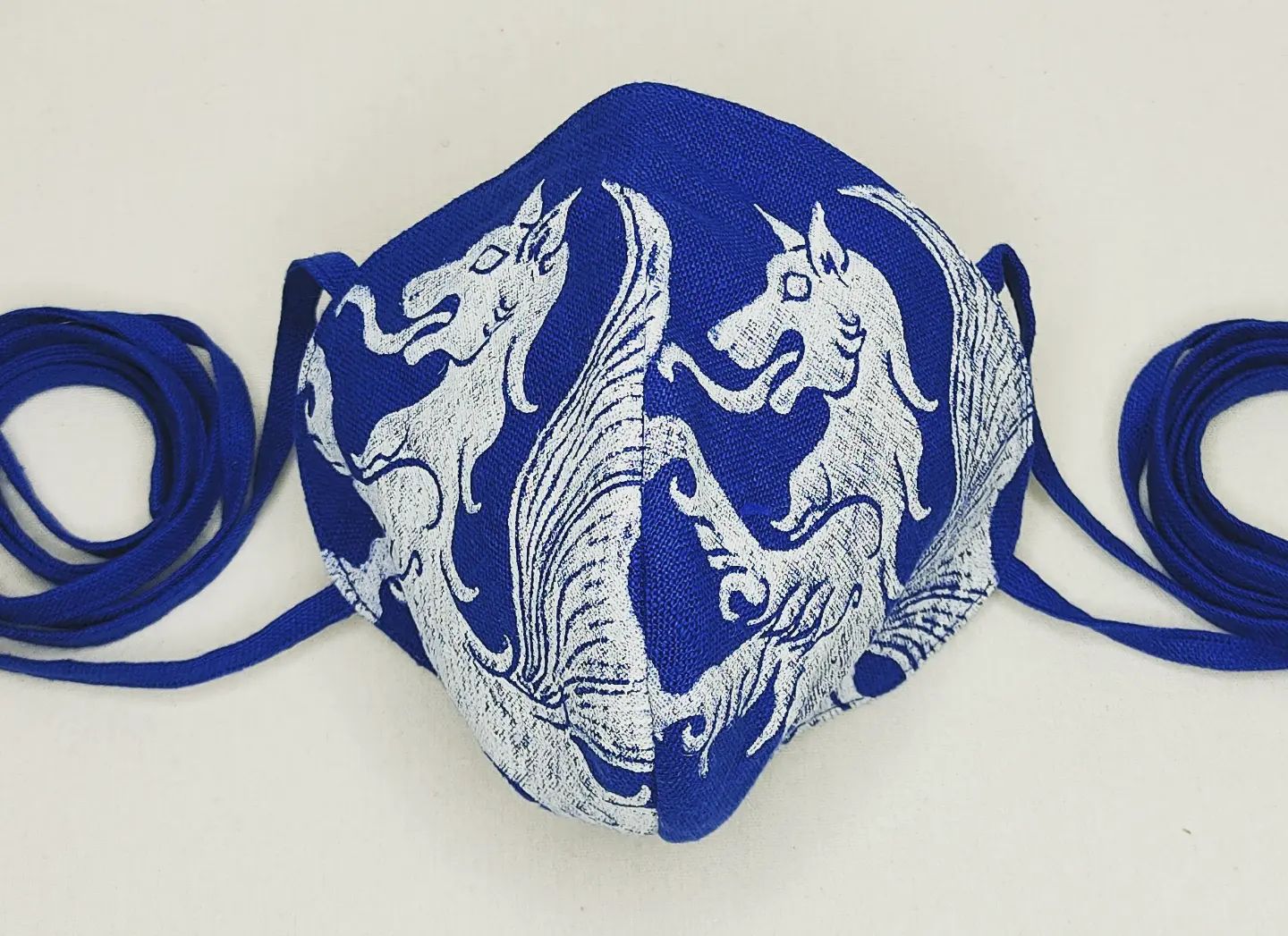 Face mask with sea-wolf print - blue/white - Racaire's Workshop