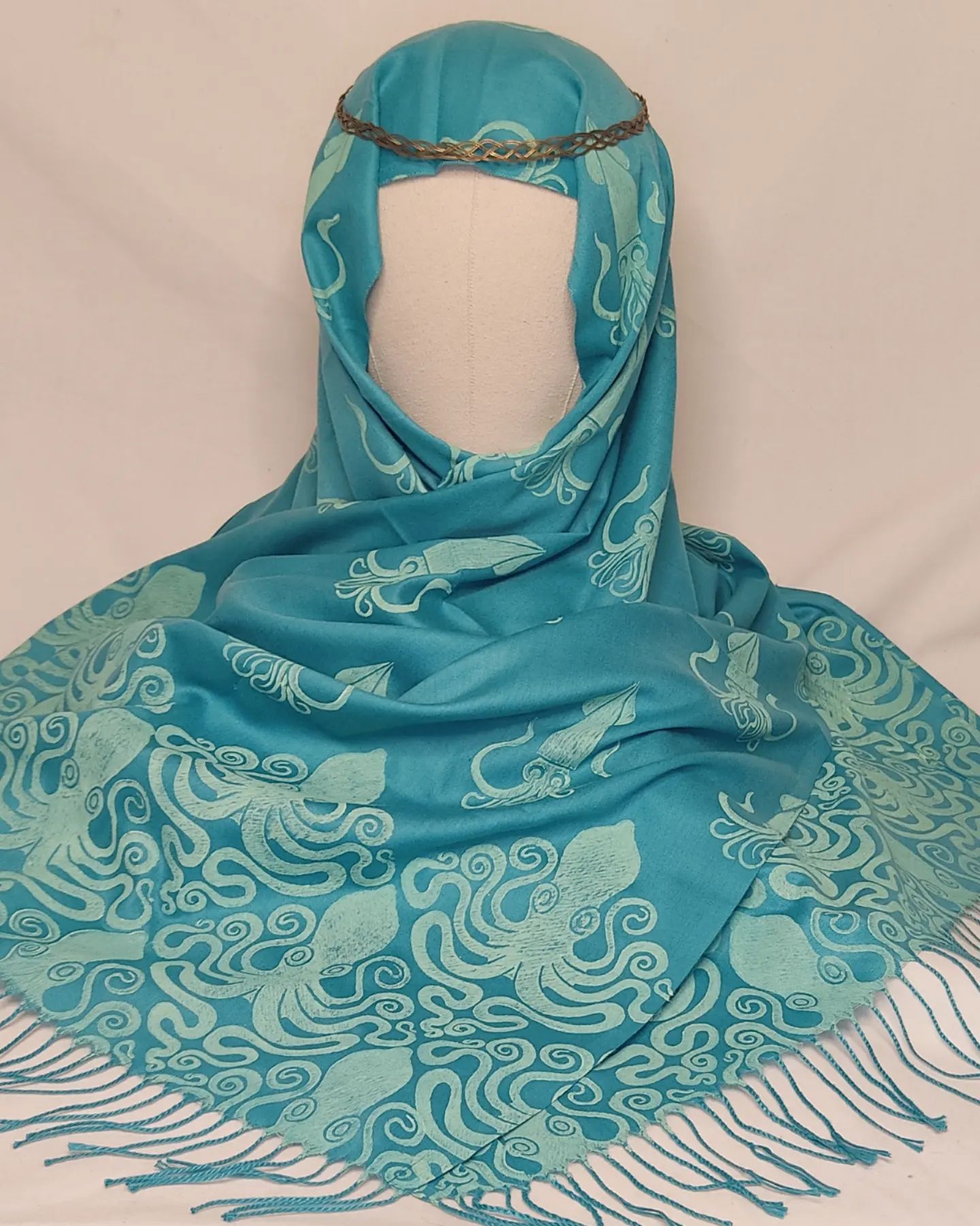 Scarf with octopus & squid print - turqouise/green (light) - light ...