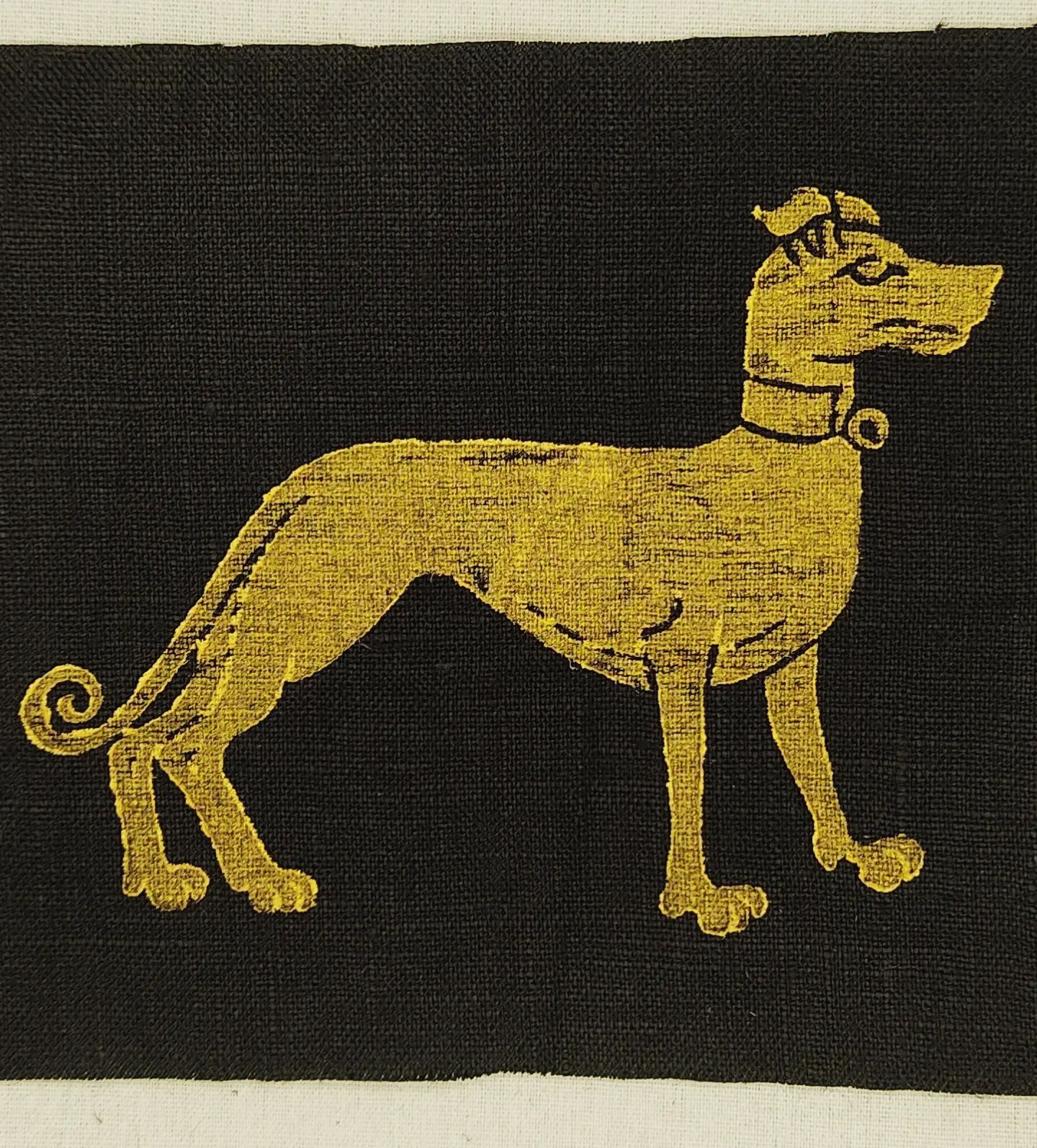 Linen patch with 15th century greyhound print – black/gold - Racaire's ...