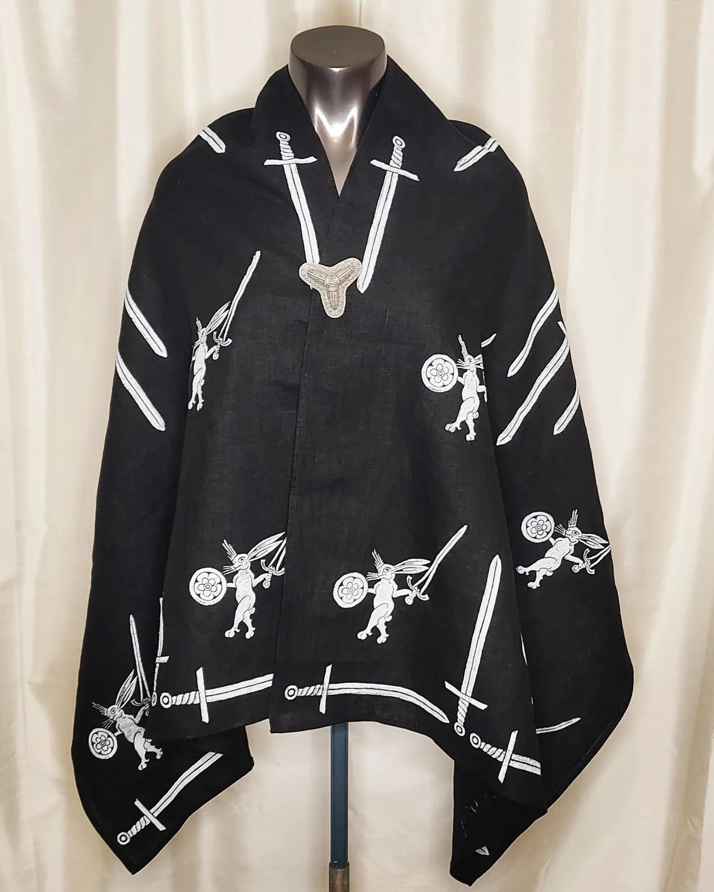 Scarf/ Wrap with 14th century warrior bunny & sword print - black/white ...