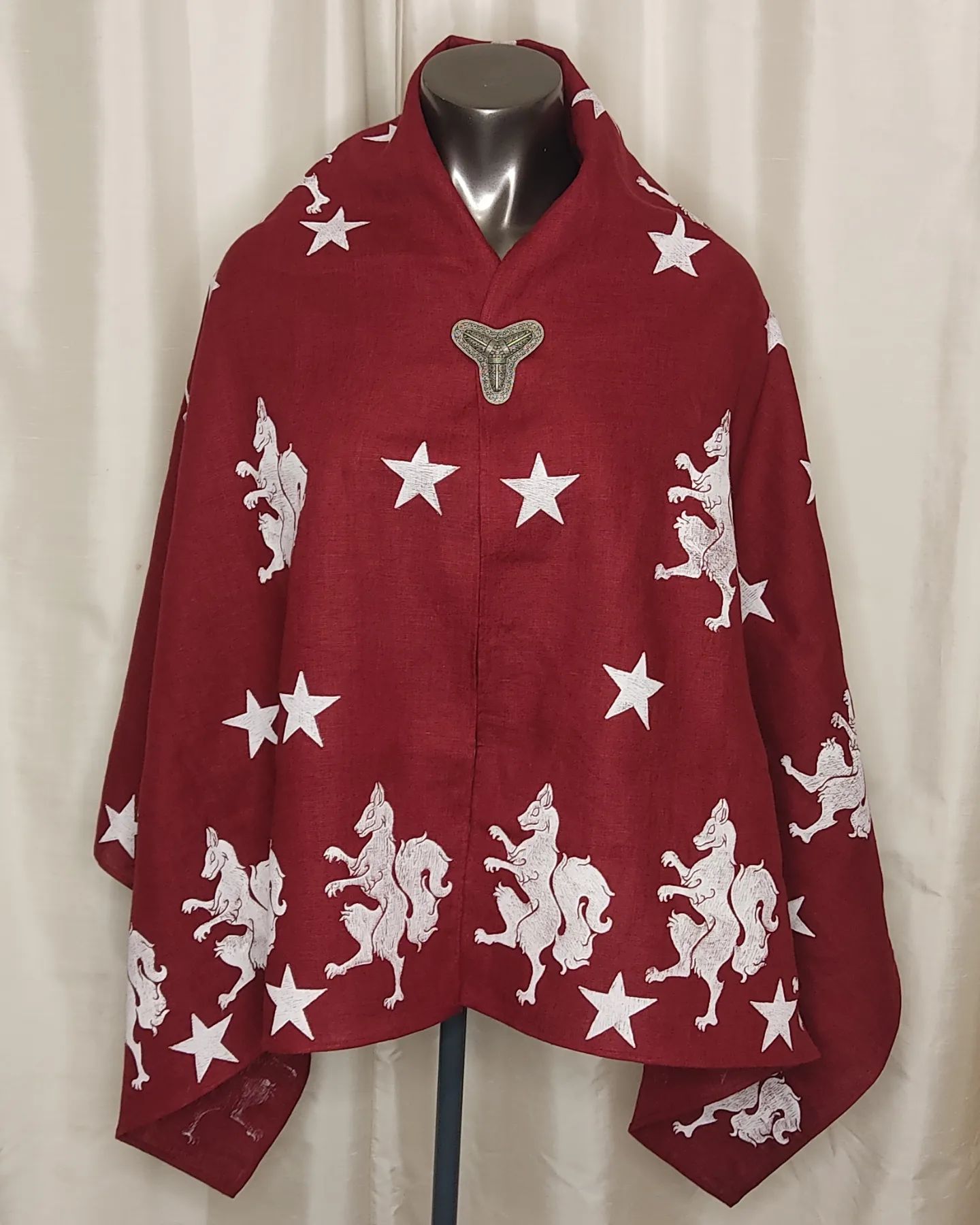 Scarf/ Wrap with squirrel & star print - red (dark)/white - midweight ...