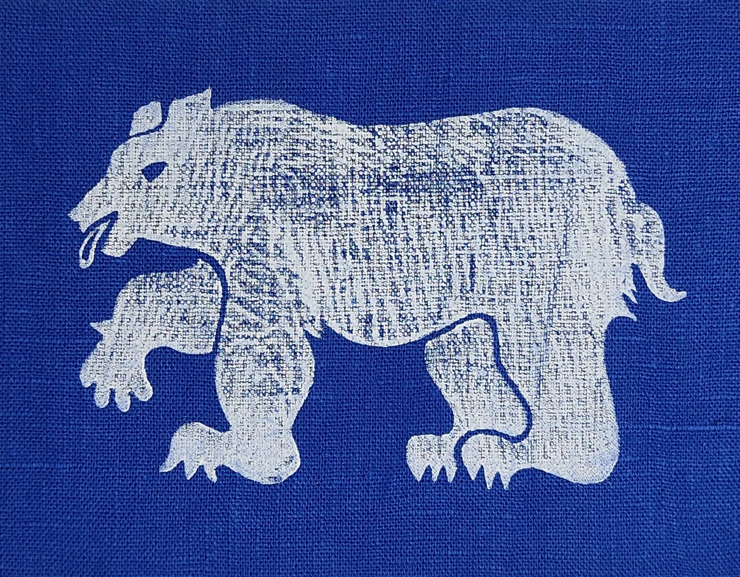 Linen patch with bear print - blue/white - heavyweight linen - Racaire ...